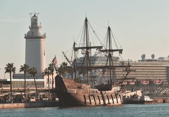 Historic galleon docks in Malaga Port . surinenglish.com